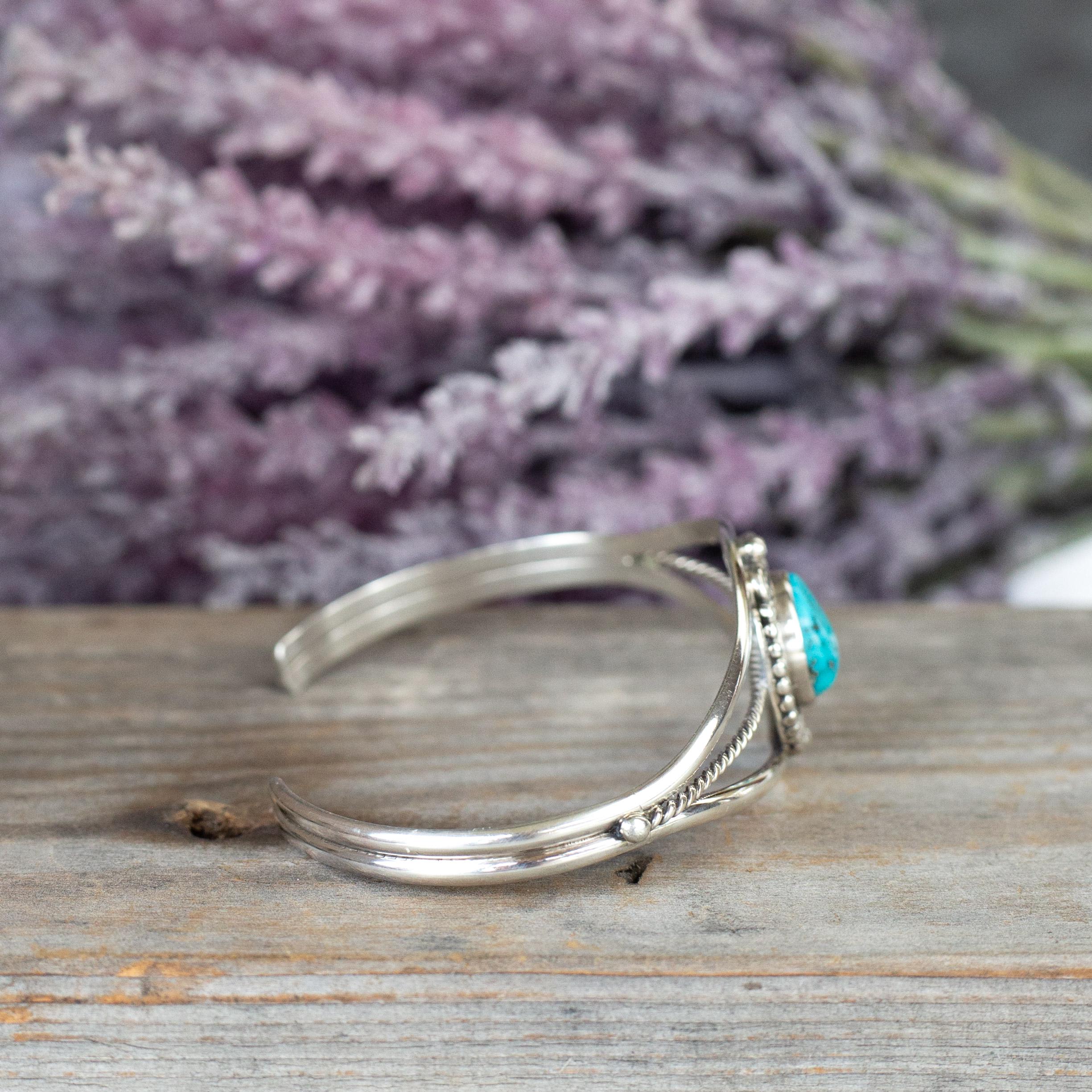 Native American Made Sterling Silver Blue Turquoise Split Shank Cuff ...