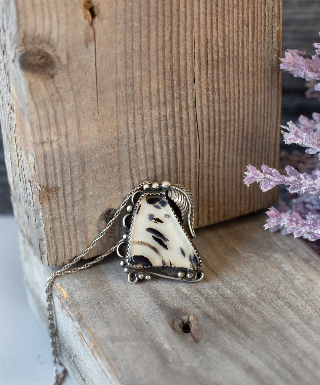 SIGNED Native American Made Sterling Silver Large Montana Agate Pendant ...