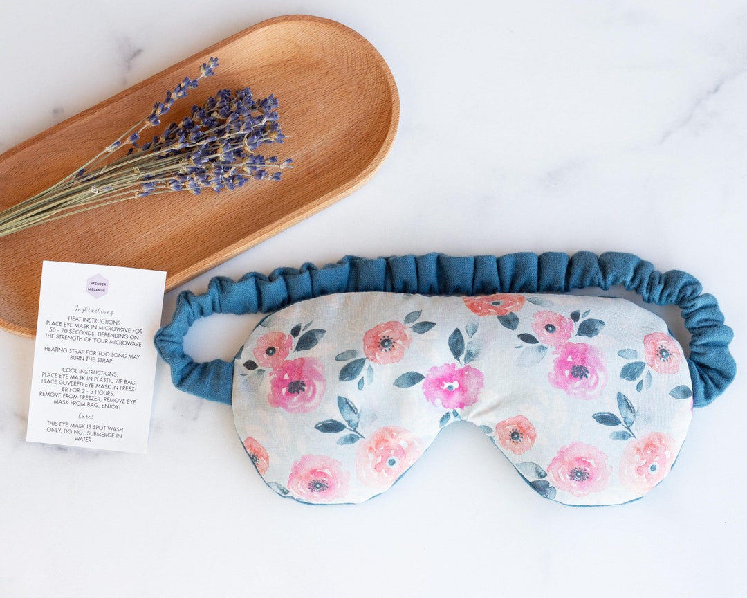Blue Floral Print Weighted Flax Seed Eye Mask or Eye Pillow With ...