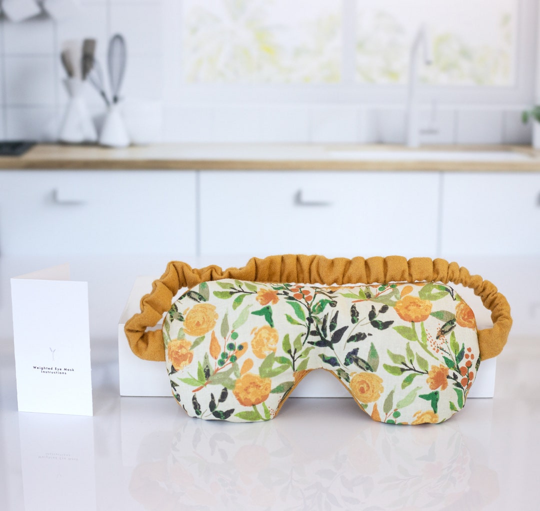 Mustard Yellow Watercolor Floral Print Weighted Flax Seed Eye Mask or ...