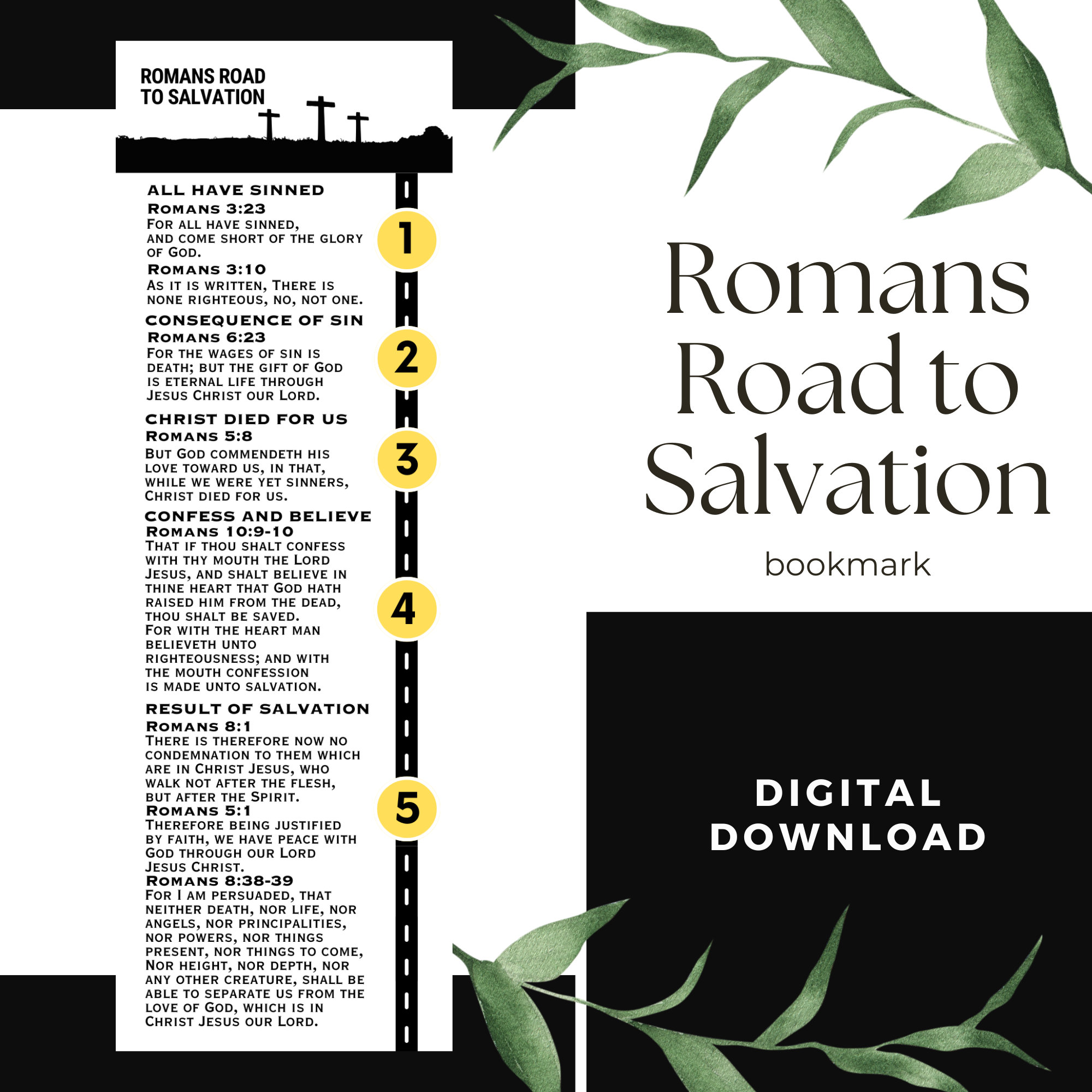Romans Road to Salvation Christian Bookmark Printable Digital Download ...