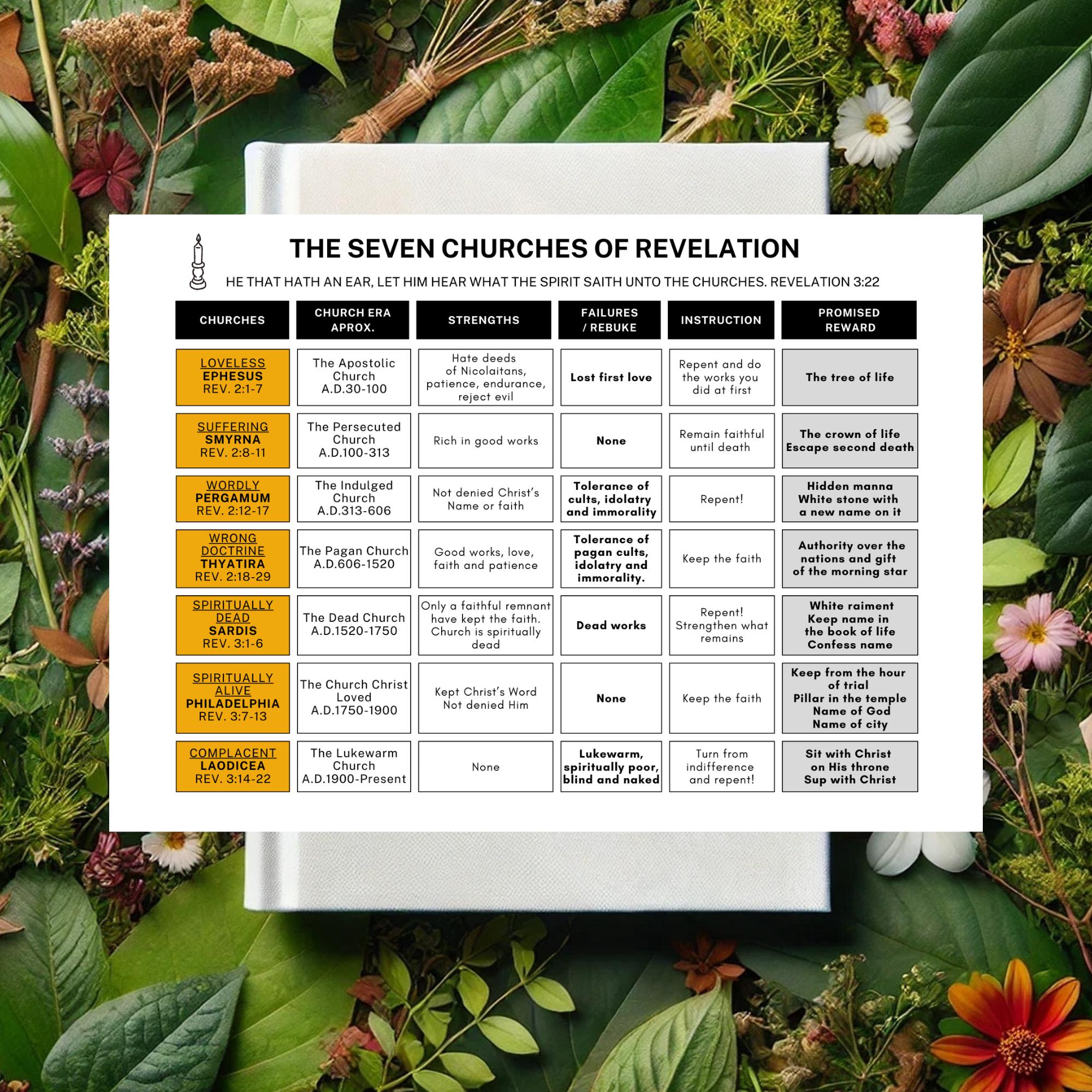 The Seven Churches of Revelation Comparison Chart | Printable Digital ...