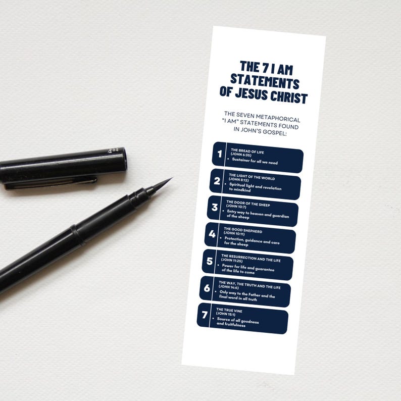 The Seven I AM Statements of Jesus | Printable Bookmark | Digital ...