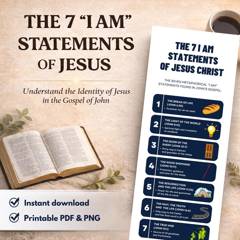 The Seven I AM Statements of Jesus Infographic | Digital Download for ...
