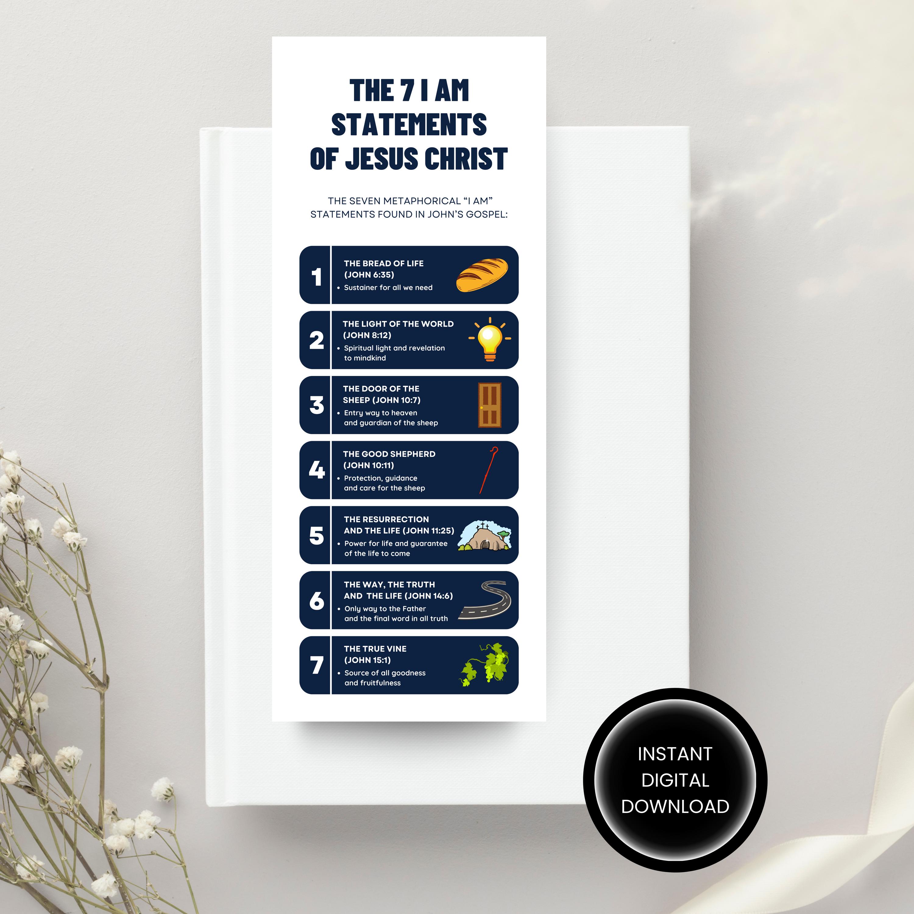 The Seven I AM Statements of Jesus Infographic | Digital Download for ...