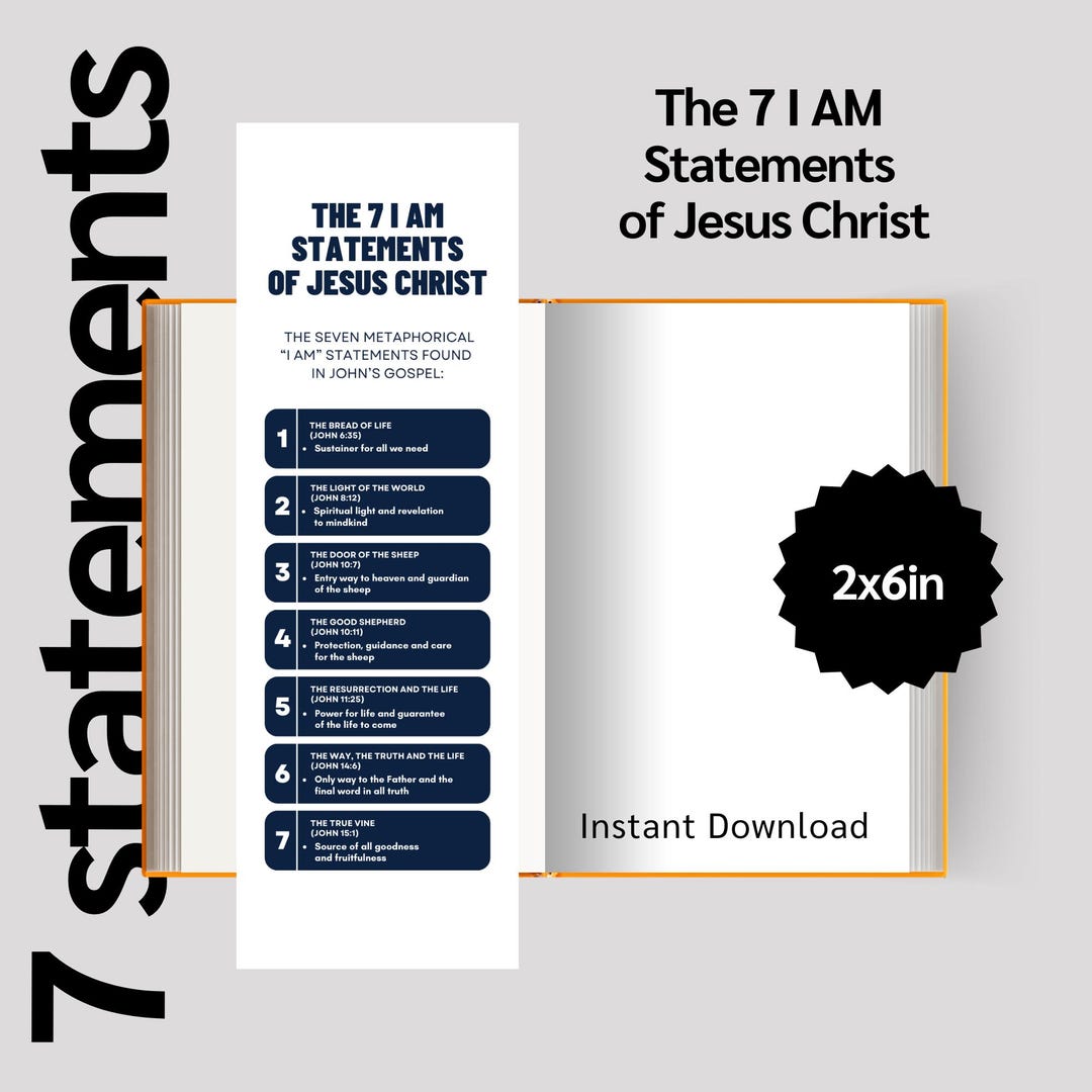 The Seven I AM Statements of Jesus | Printable Bookmark | Digital ...