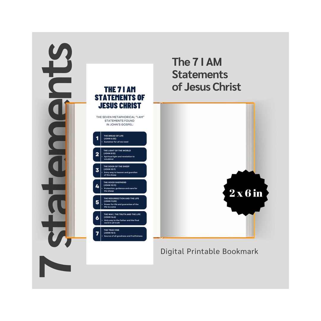 The Seven I AM Statements of Jesus Printable Bookmark Digital Download ...
