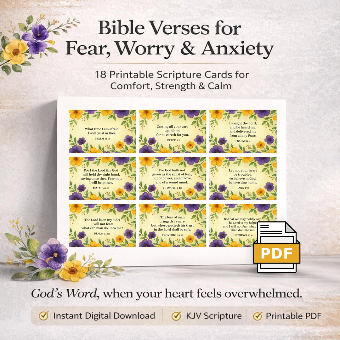 Bible Verses for Fear and Worry | Anxiety Relief Scripture Cards | KJV ...