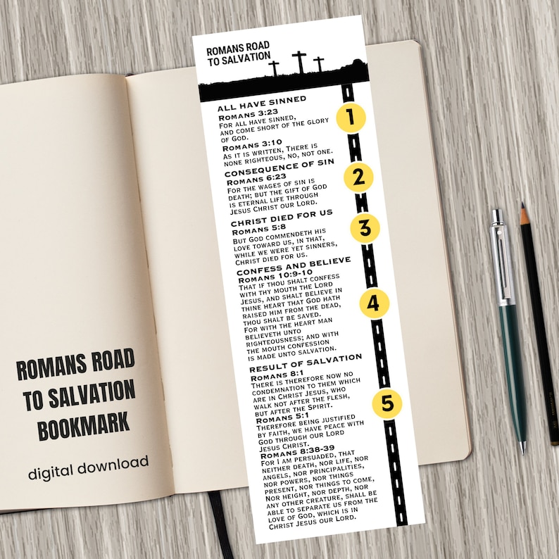 Romans Road to Salvation Christian Bookmark Printable Digital Download ...