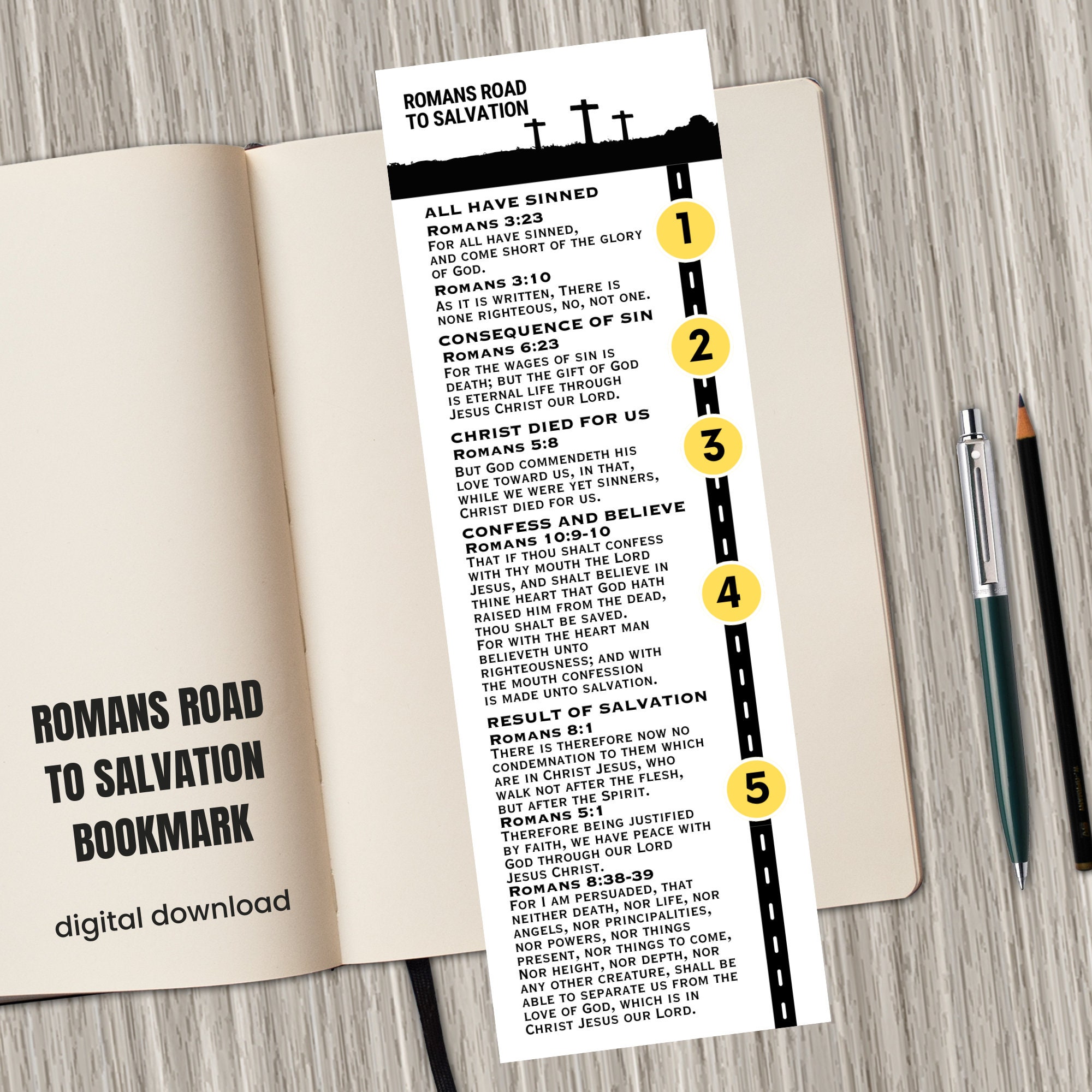 Romans Road to Salvation Christian Bookmark Printable Digital Download ...