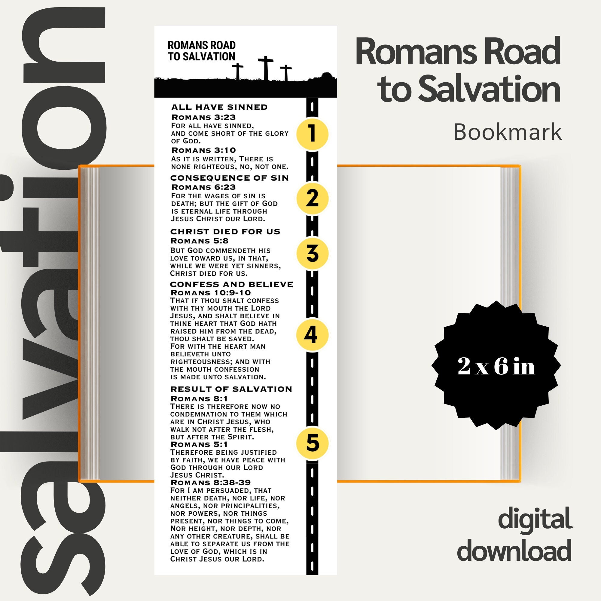 Romans Road to Salvation Christian Bookmark Printable Digital Download ...