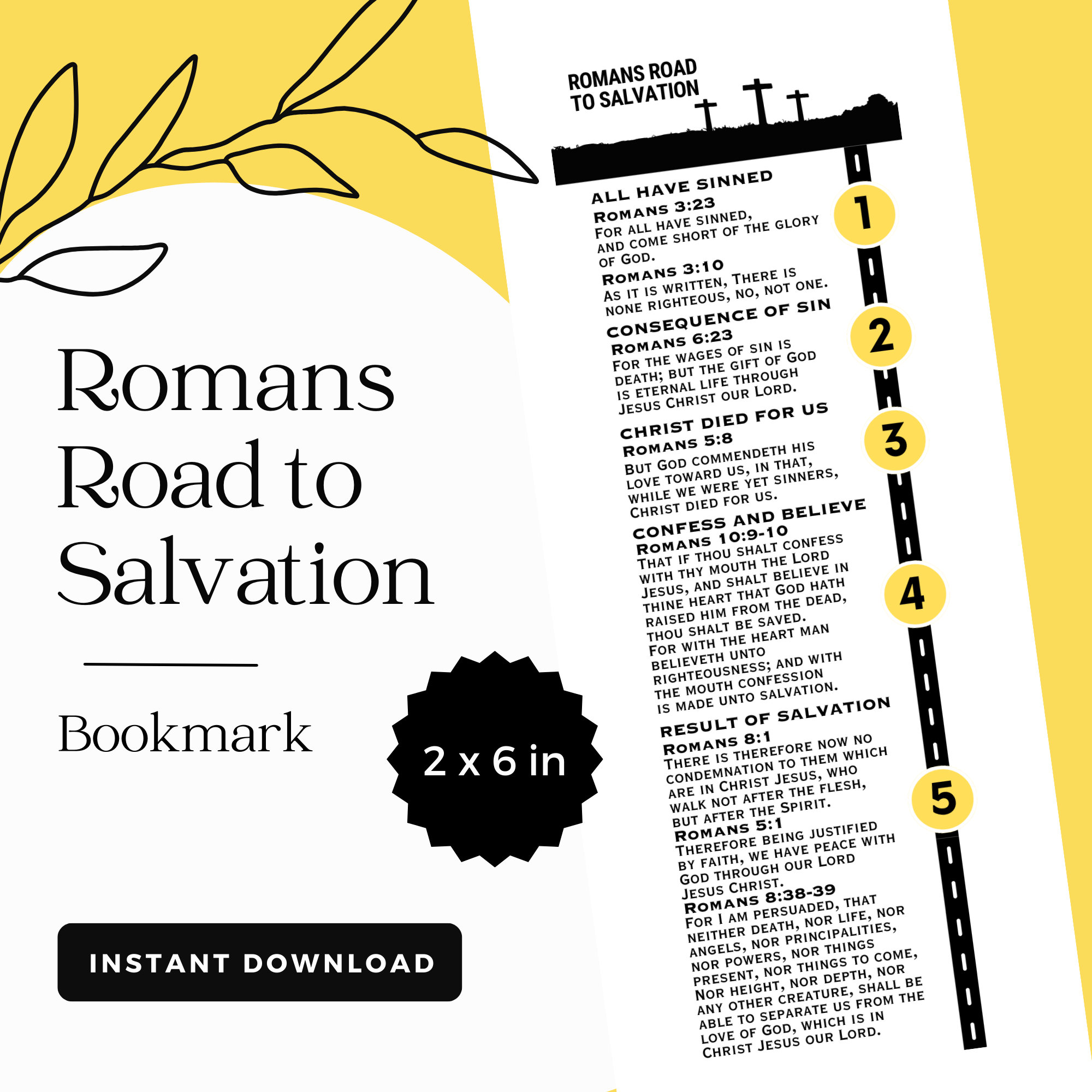 Romans Road to Salvation Christian Bookmark Printable Digital Download ...