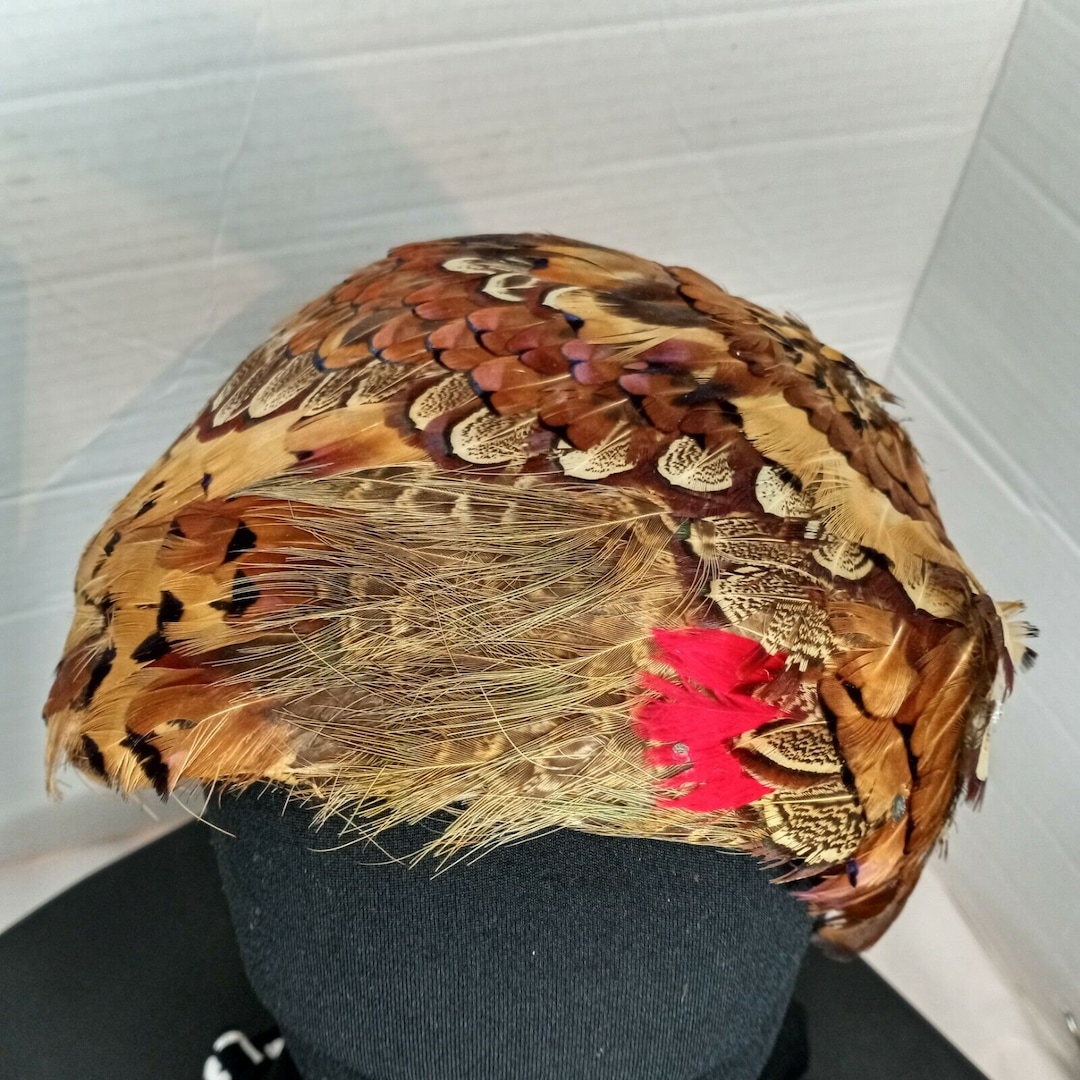 Beautiful Vintage Pheasant Feather Hat Fascinators Skull Cap Hugger W ...