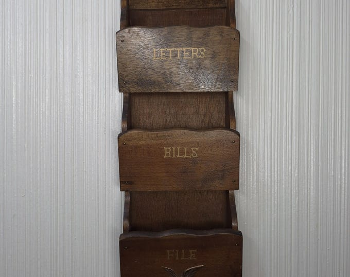 Vintage 3 Slot Wood Mail Letter-bill-file Wall Organizer Eagle ...
