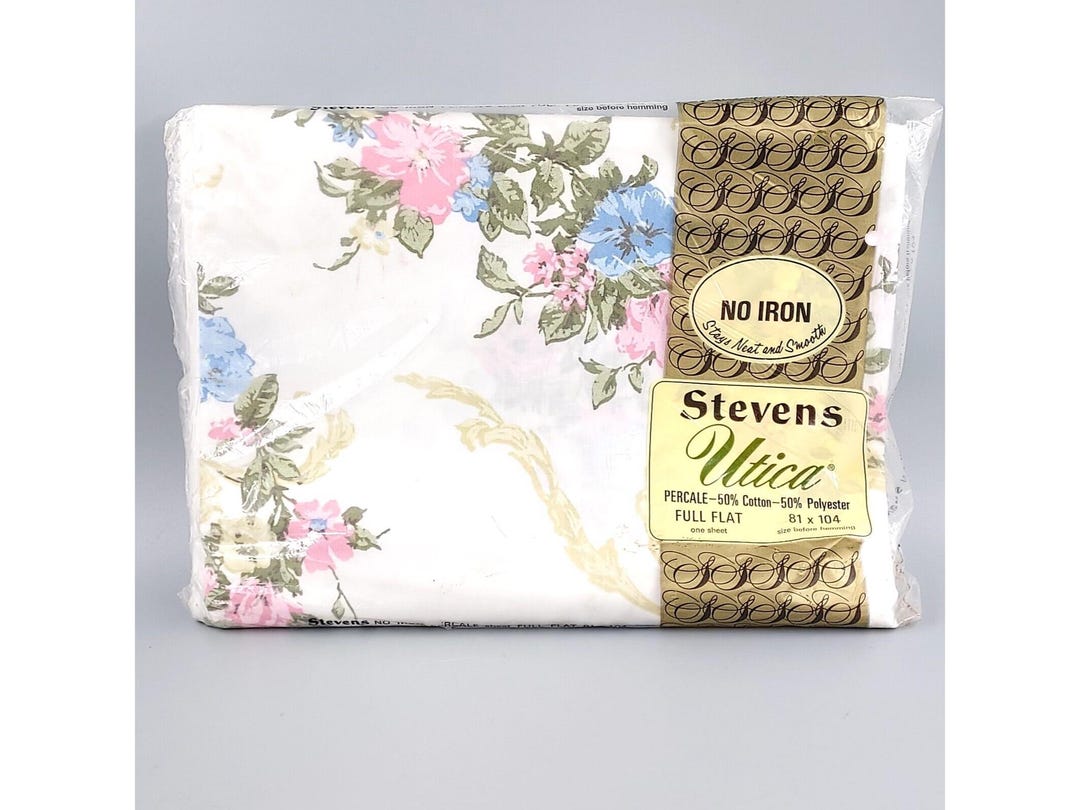 Vintage Utica Stevens Full Flat Sheet White With Pink & Blue Floral ...