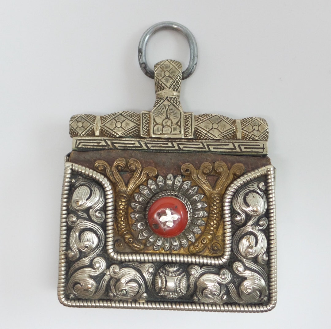 Very Rare Antique Leather, Silver, Brass, Coral Tibetan Bullet Purse ...