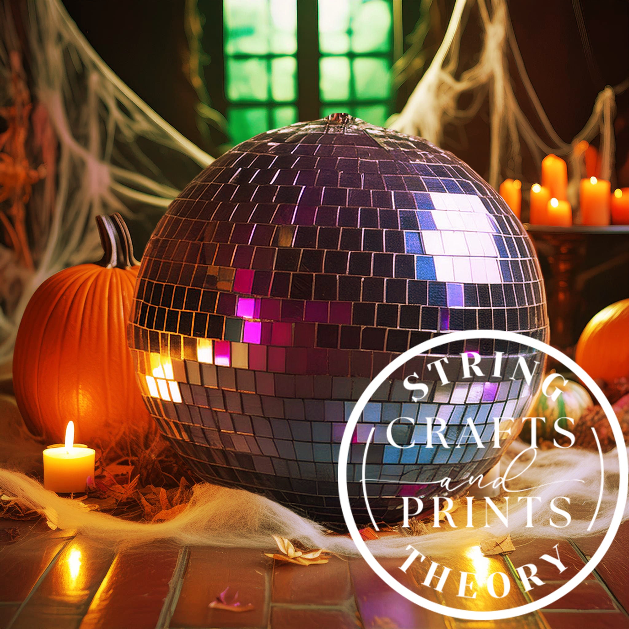 Halloween Disco Ball, Haunted House Wall Art - Etsy