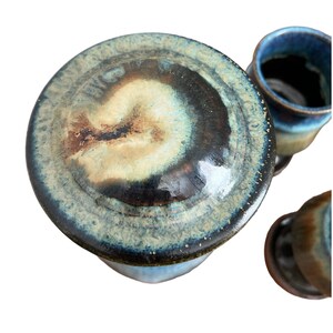 Stunning Vintage Stoneware Drip Glaze Carafe With 6 Goblets Beautiful ...