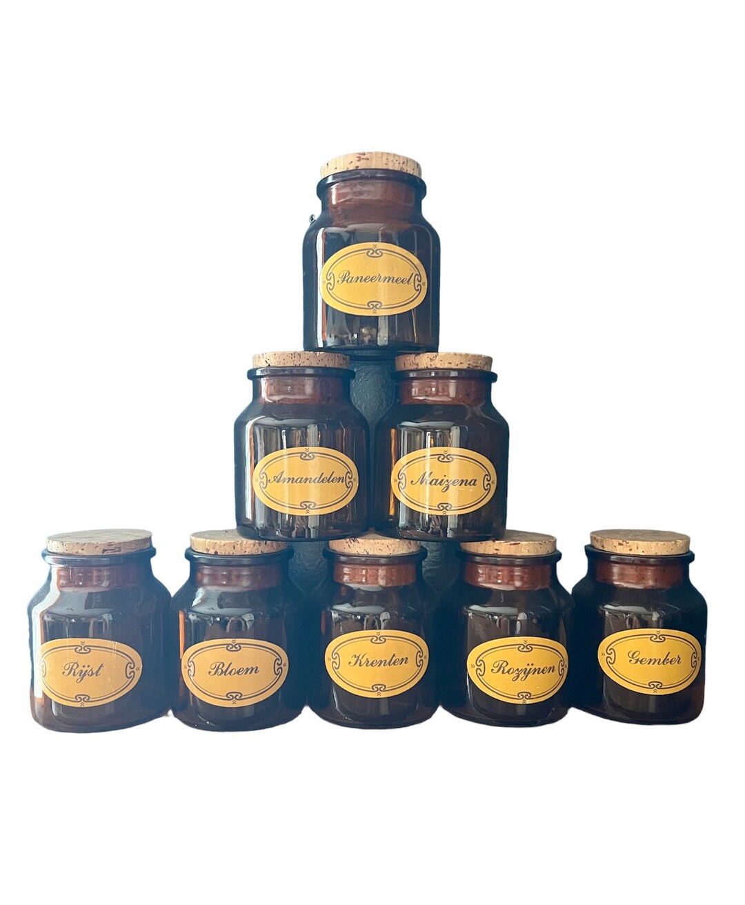 Set of 8 Amber Brown Vintage Dutch Spice Jars With Cork Tops - Etsy