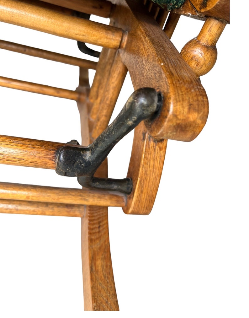 1800s Antique Glider Rocking Chair Oak With Green Cushions Cast Iron ...