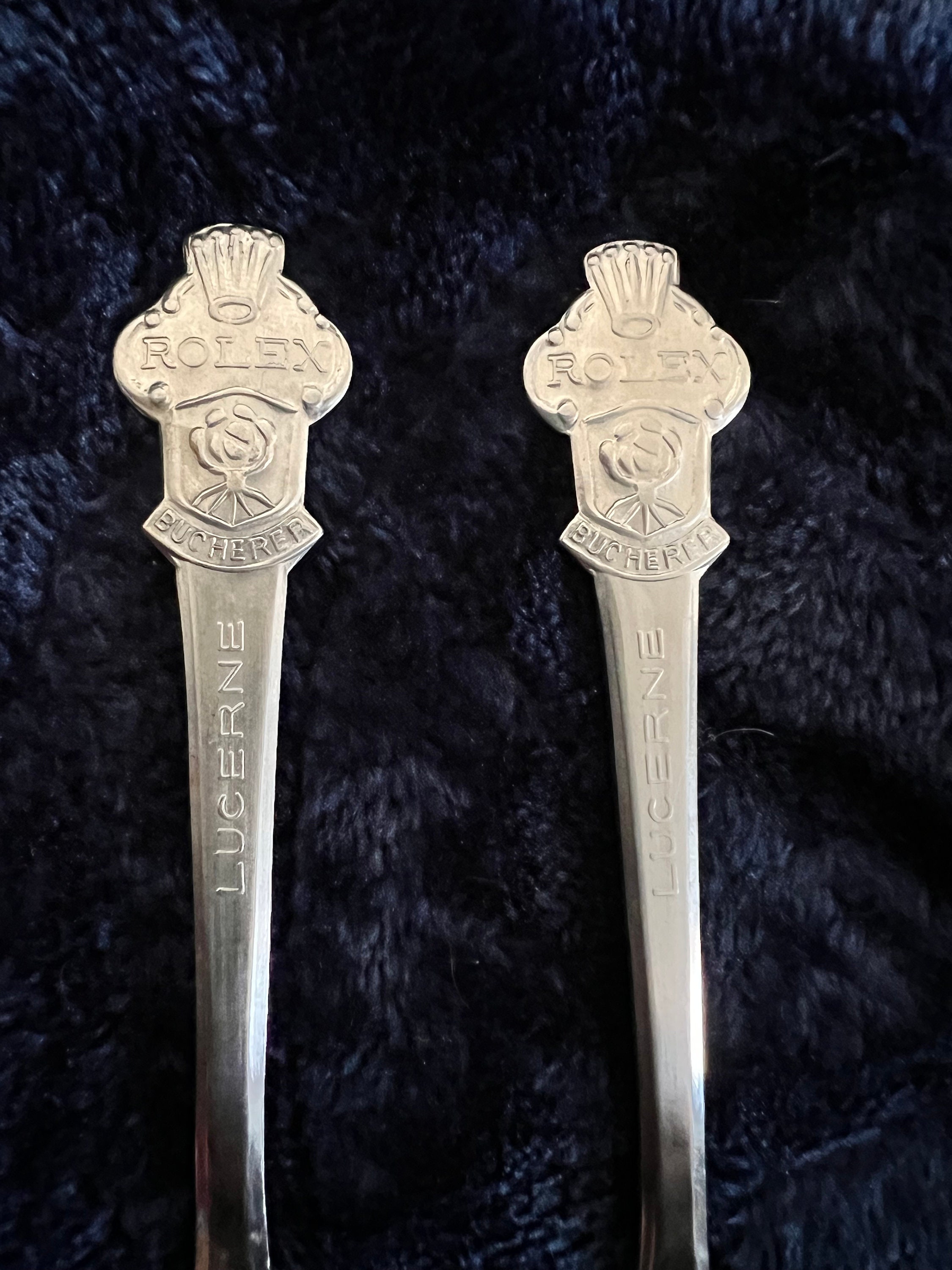 Two Vintage Rolex Bucherer Lucerne Collectors Edition Silver Spoons ...