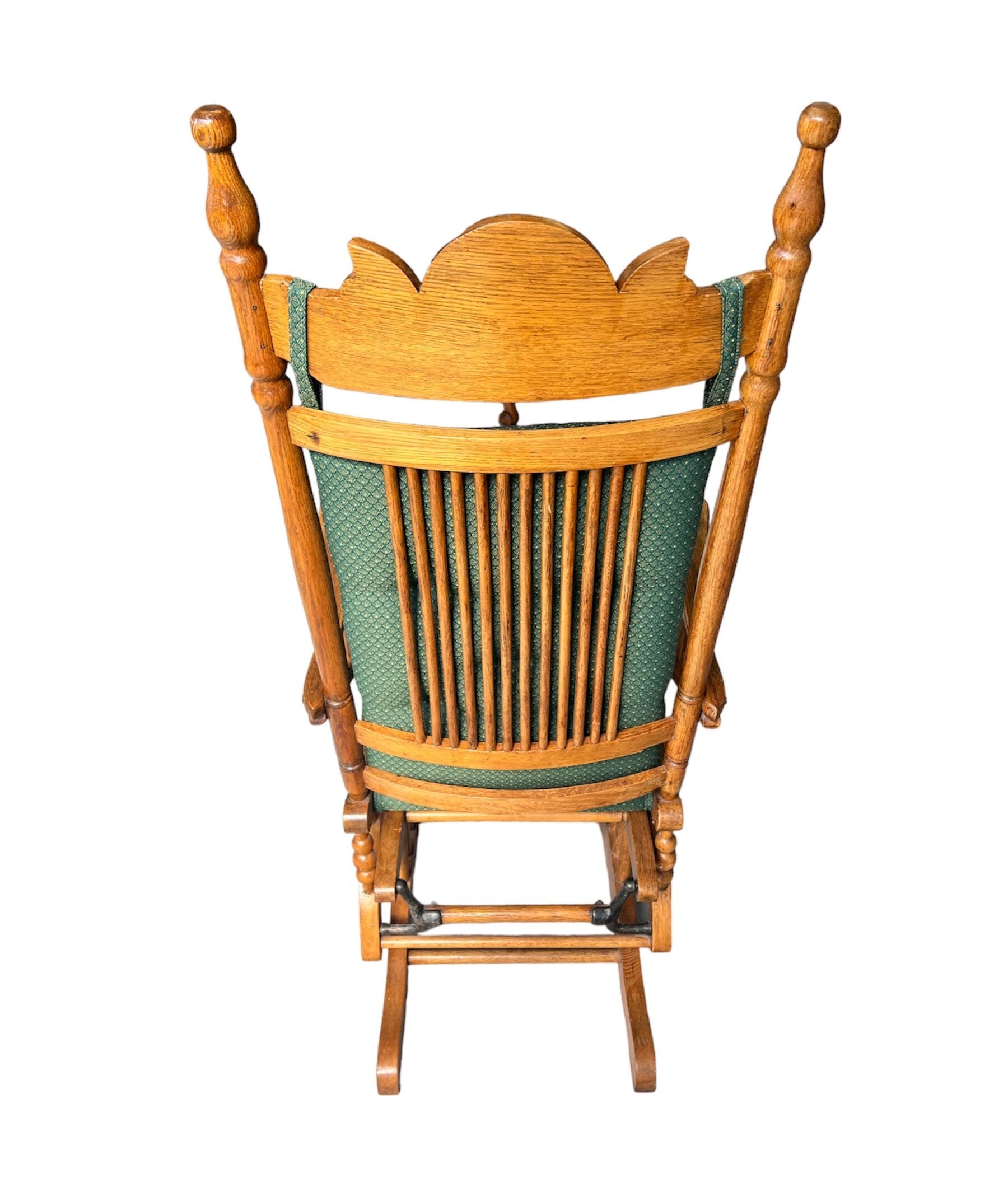 1800s Antique Glider Rocking Chair Oak With Green Cushions Cast Iron ...