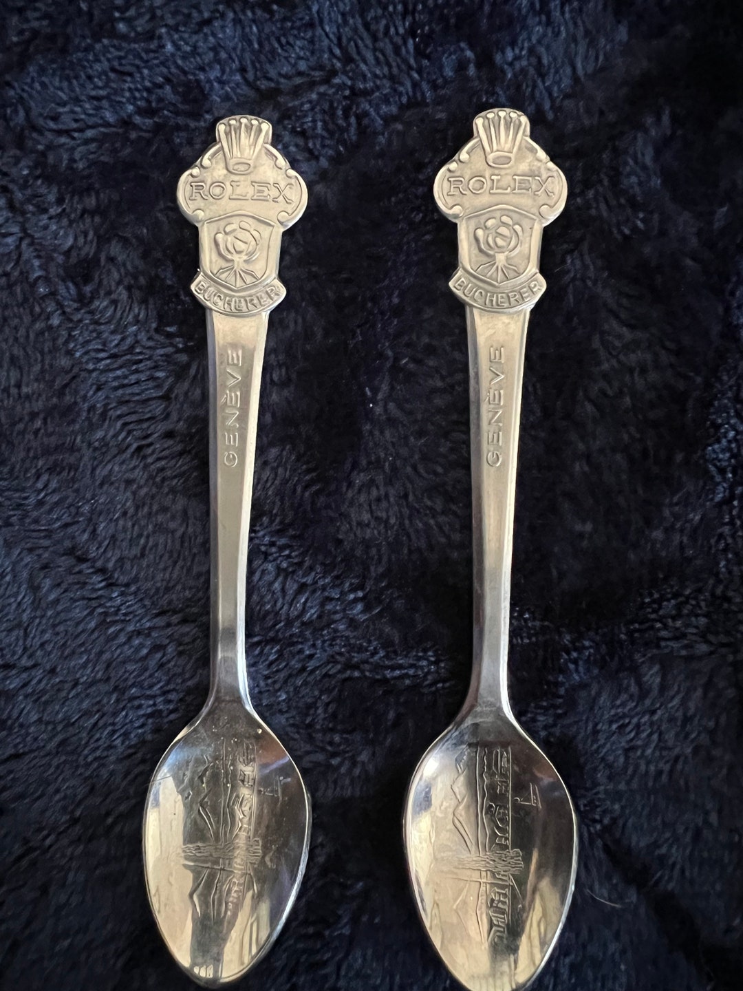 Two Vintage Rolex Bucherer Geneva Collectors Edition Silver Spoons ...