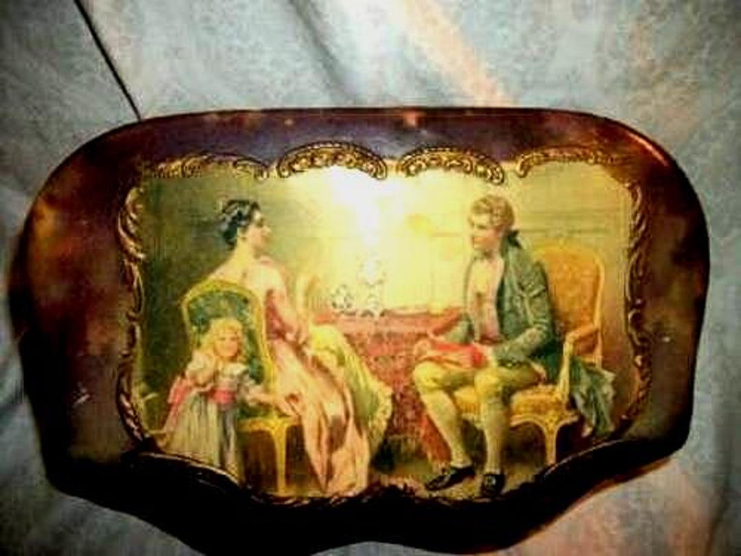 Antique Victorian Celluloid Shaving Box Bakelite Romantic French Couple ...