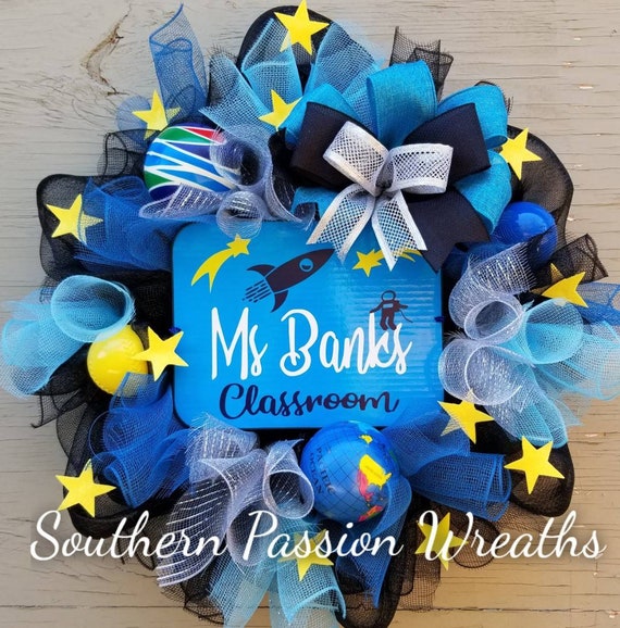 Space Wreath Door Wreath Outer Space Wreath Teacher Wreath | Etsy