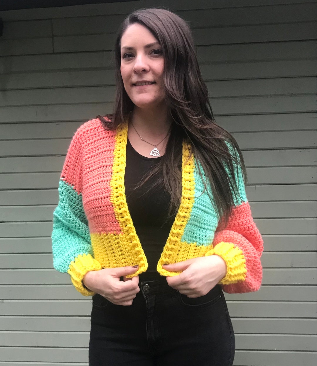 Crochet Colour Block Cropped Cardigan Pattern, (PDF Pattern) - Etsy