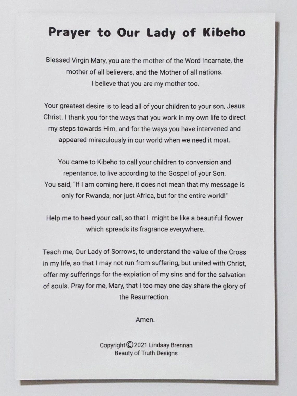 Our Lady of Kibeho PRAYER CARD - Etsy