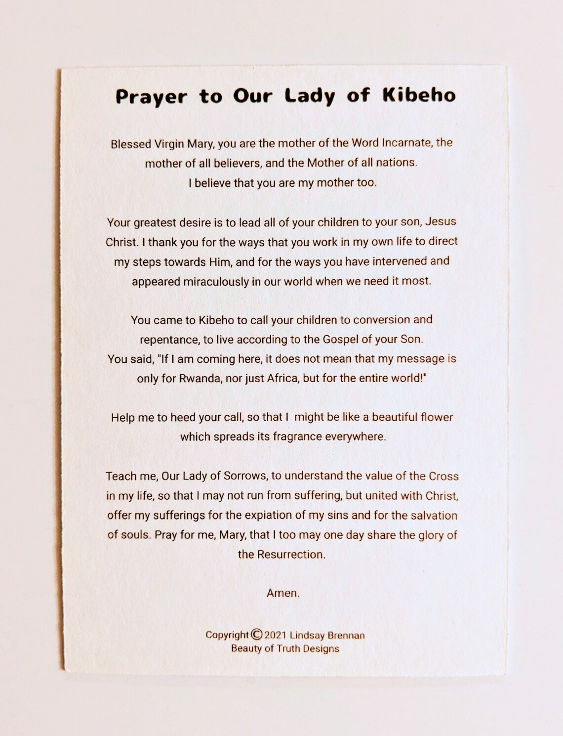 Our Lady of Kibeho Prayer Card - Etsy
