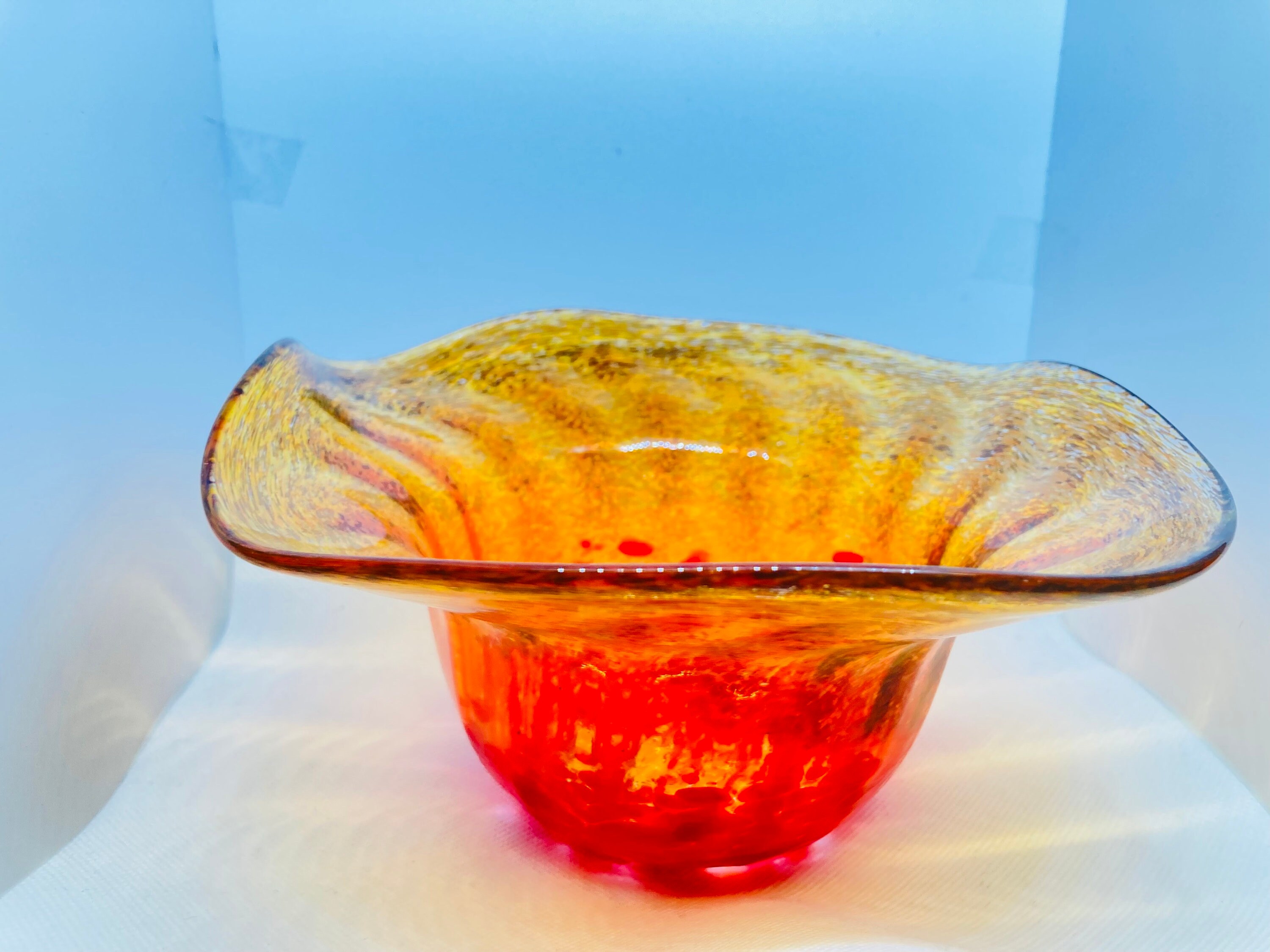 Hand Blown Color Fade Glass Wavy Bowl - Etsy