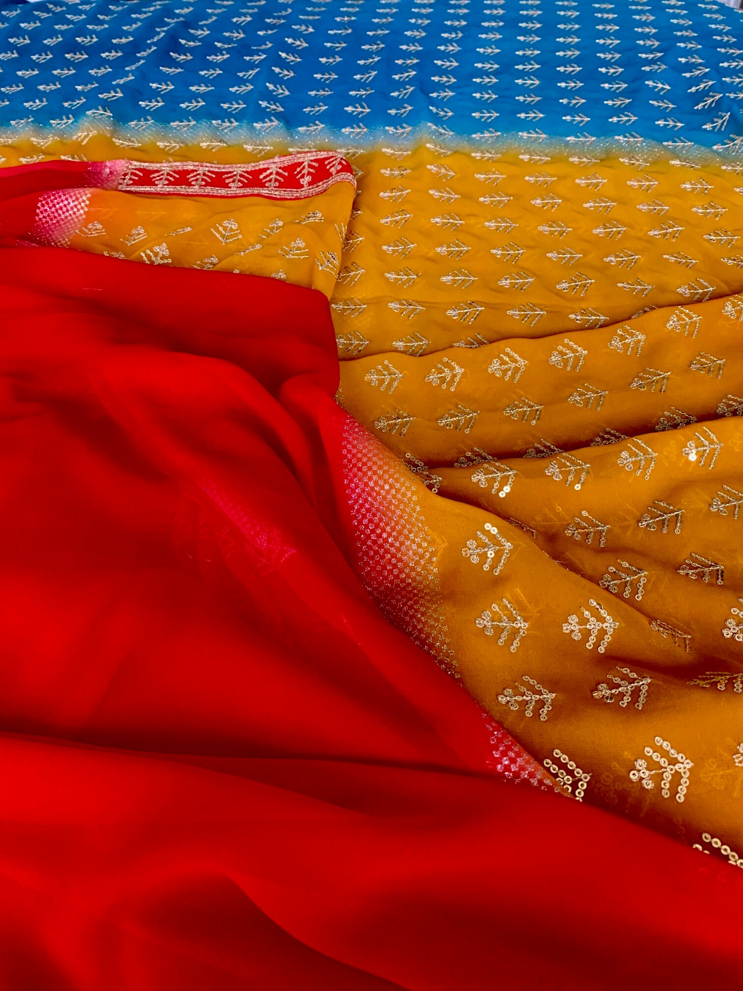 Sari/Indian Sari/Multi-Color Sari/Red Sari/Wedding Sari/Bridal | Etsy