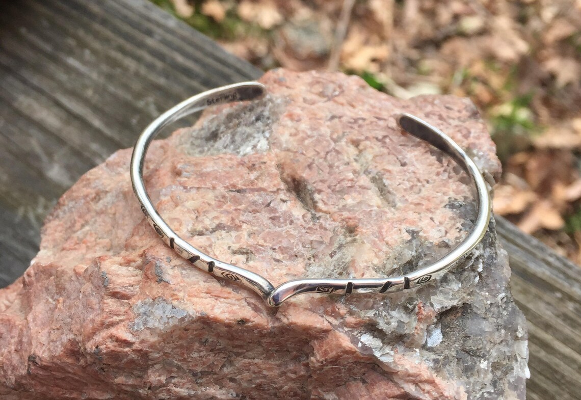 Hand Forged Sterling Silver Cuff With Decorative Hand Stamped - Etsy