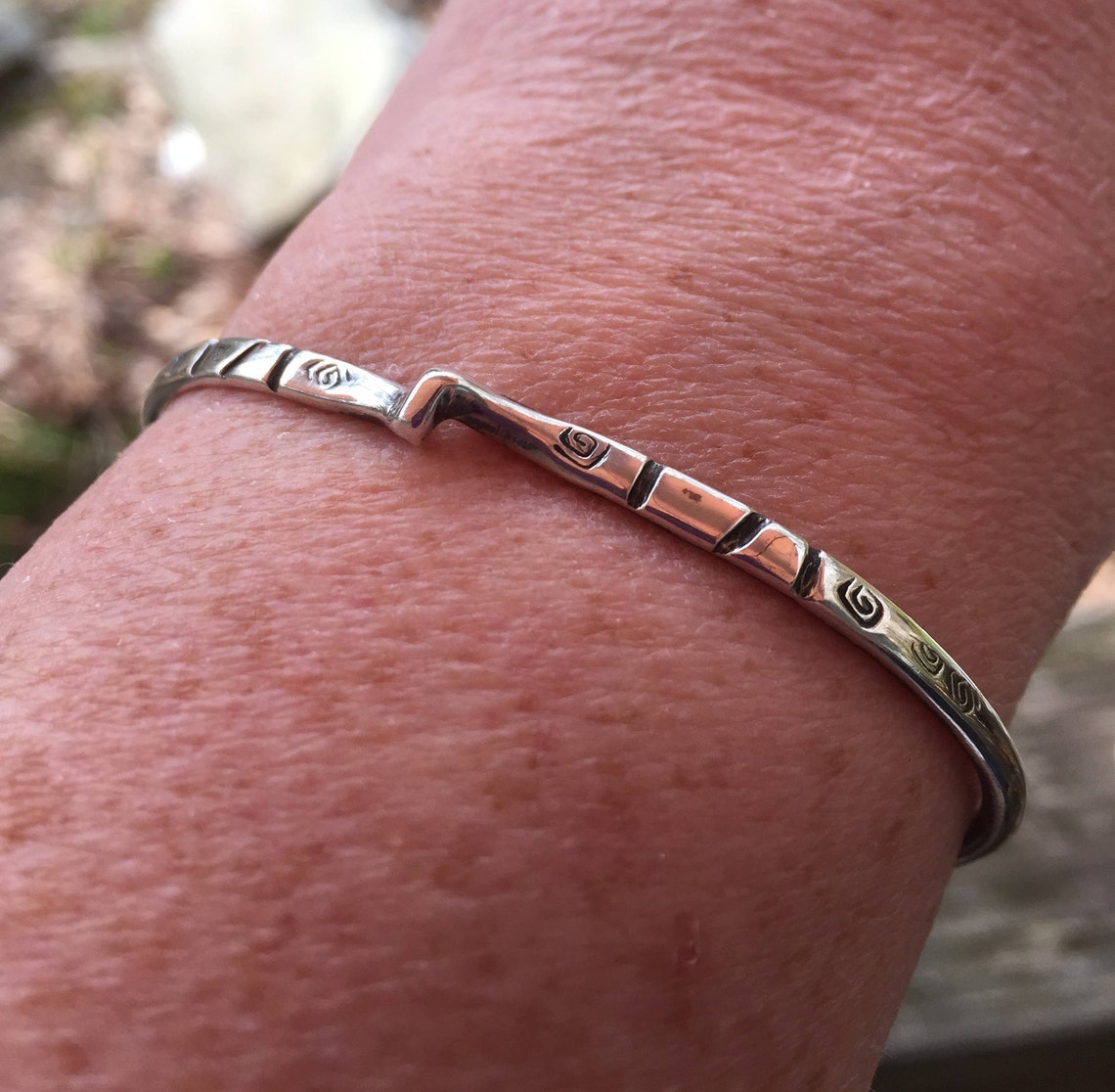 Hand Forged Sterling Silver Cuff With Decorative Hand Stamped - Etsy