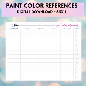 Paint Color Reference Tracker - Paint Swatches | DIGITAL DOWNLOAD | PDF ...