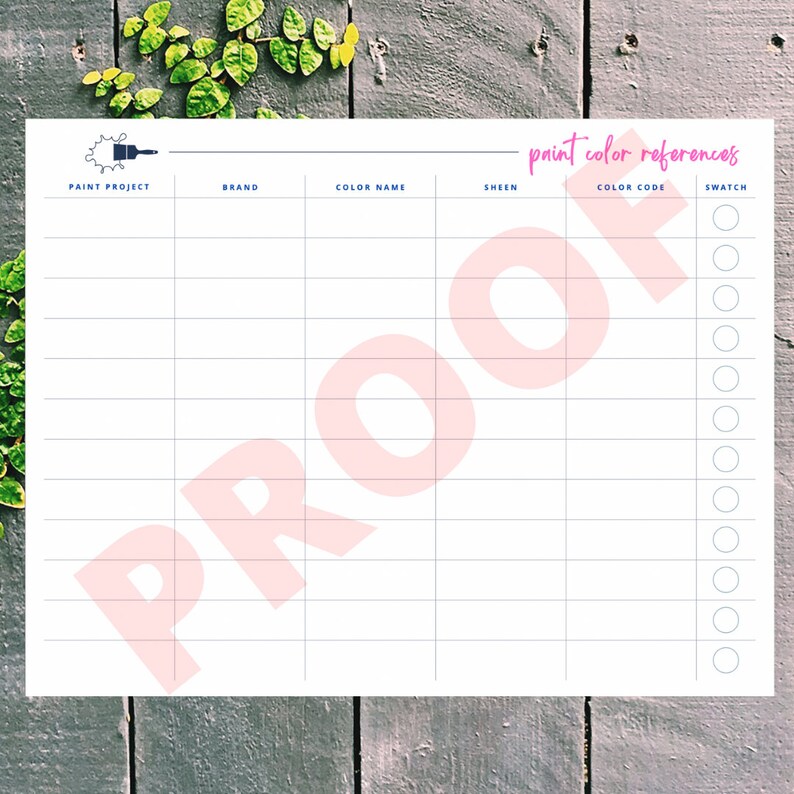 Paint Color Reference Tracker Paint Swatches DIGITAL - Etsy