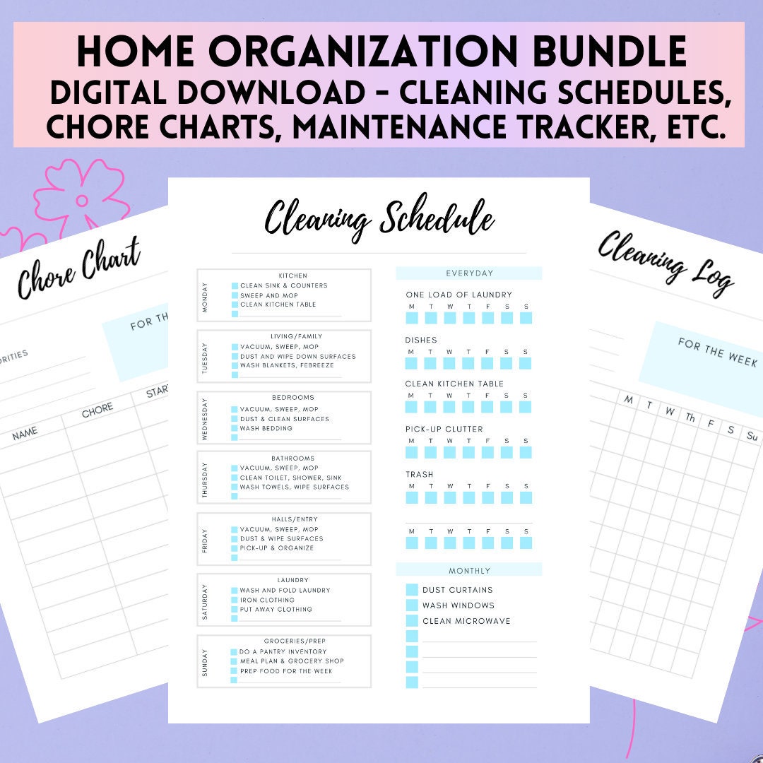 6 Pages - Household Management Planner - DIGITAL DOWNLOAD - Cleaning ...
