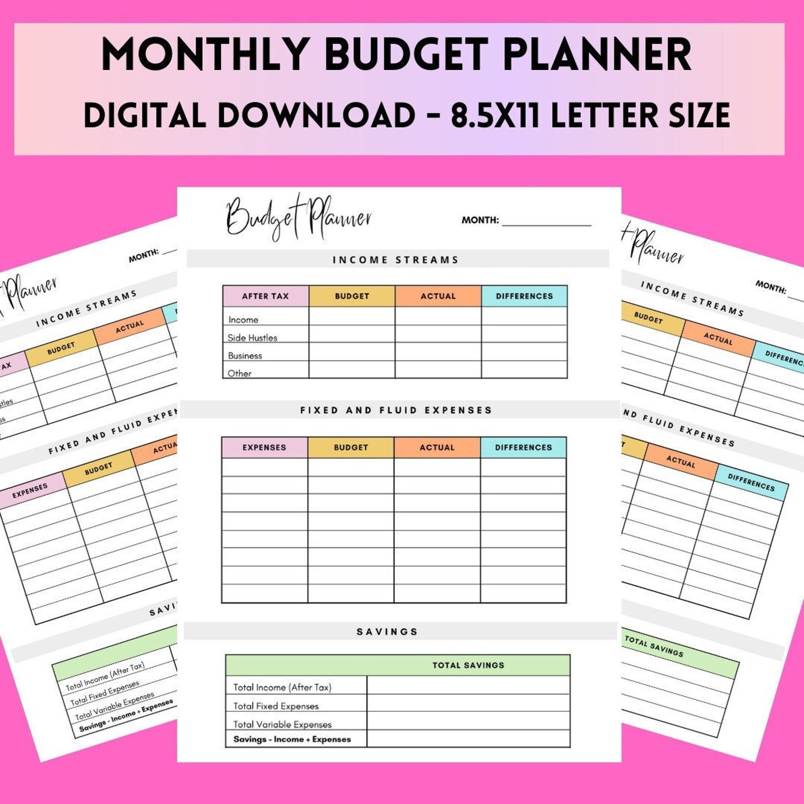 Monthly Budget Planner DIGITAL DOWNLOAD Budget Tracking - Etsy