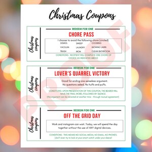CHRISTMAS COUPONS for Christmas, Printable Love Coupon, Gifts for Him ...