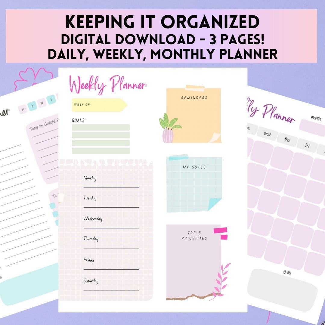 3 Pages - Keeping It Organized Planner Printable - DIGITAL DOWNLOAD ...