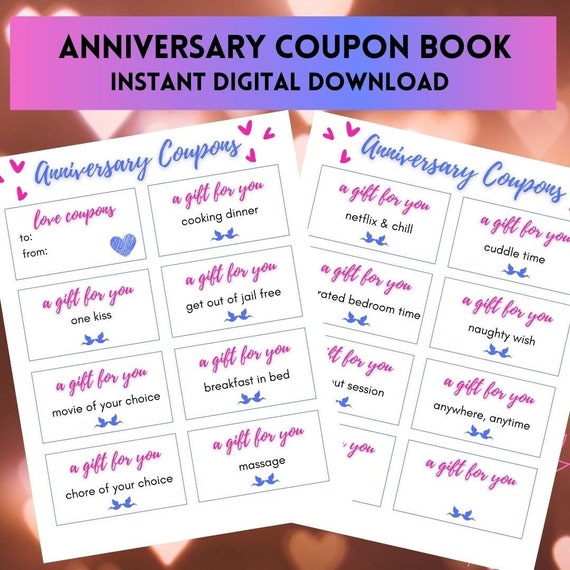 ANNIVERSARY COUPONS for Partner or Spouse Printable Love | Etsy