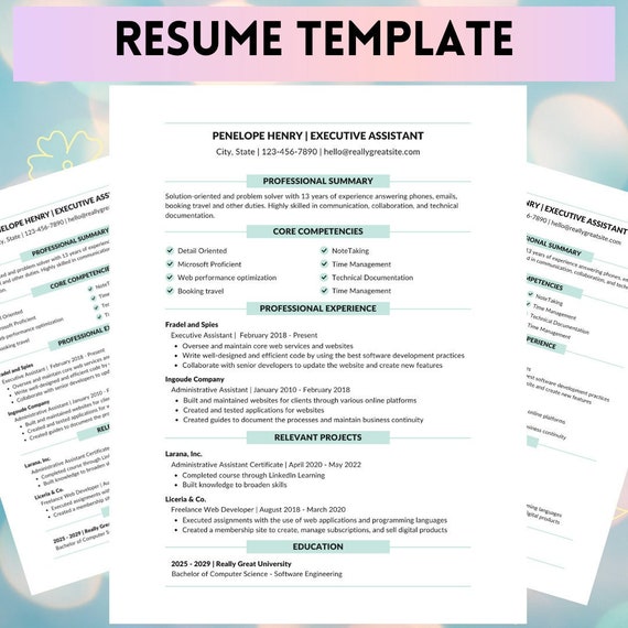 Canva Resume Template Cv For Customer Service Or Assistant Job Etsy