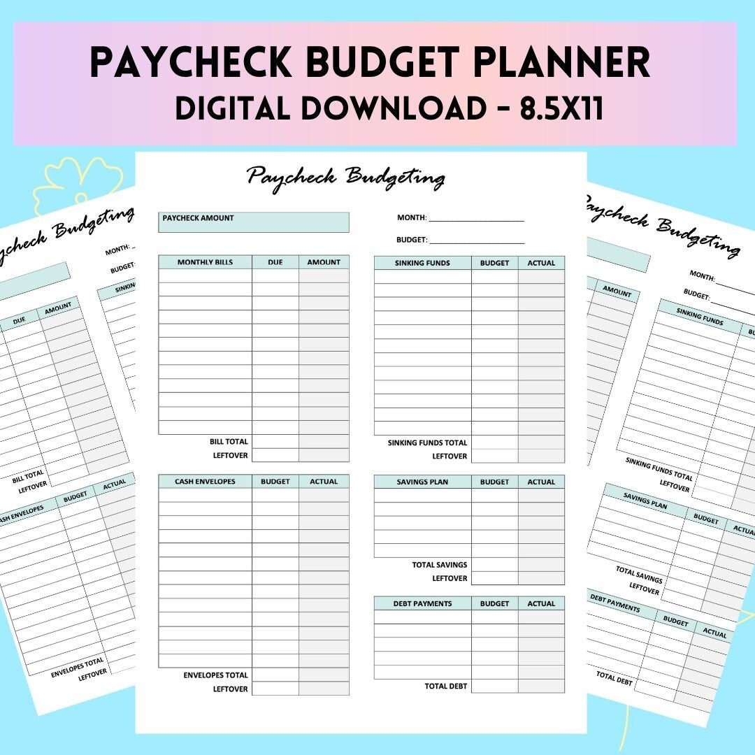 Paycheck Budget Planner - DIGITAL DOWNLOAD - Biweekly or Weekly Pay ...