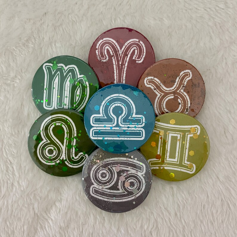 Zodiac Sign Glitter Badges 38mm - Etsy