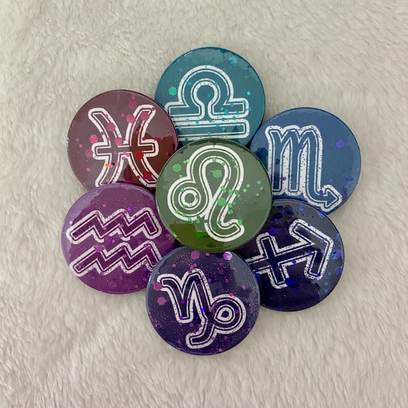 Zodiac Sign Glitter Badges 38mm - Etsy