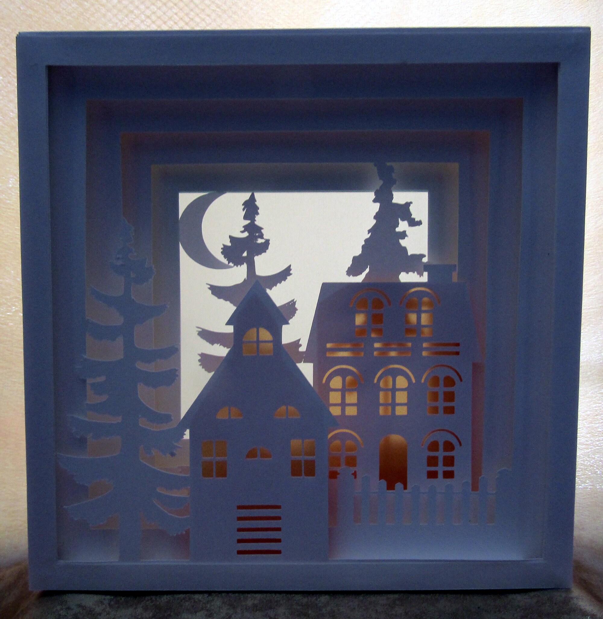 Moon Light Neighborhood Shadow Box - Finished Display Ready to Enjoy - Etsy