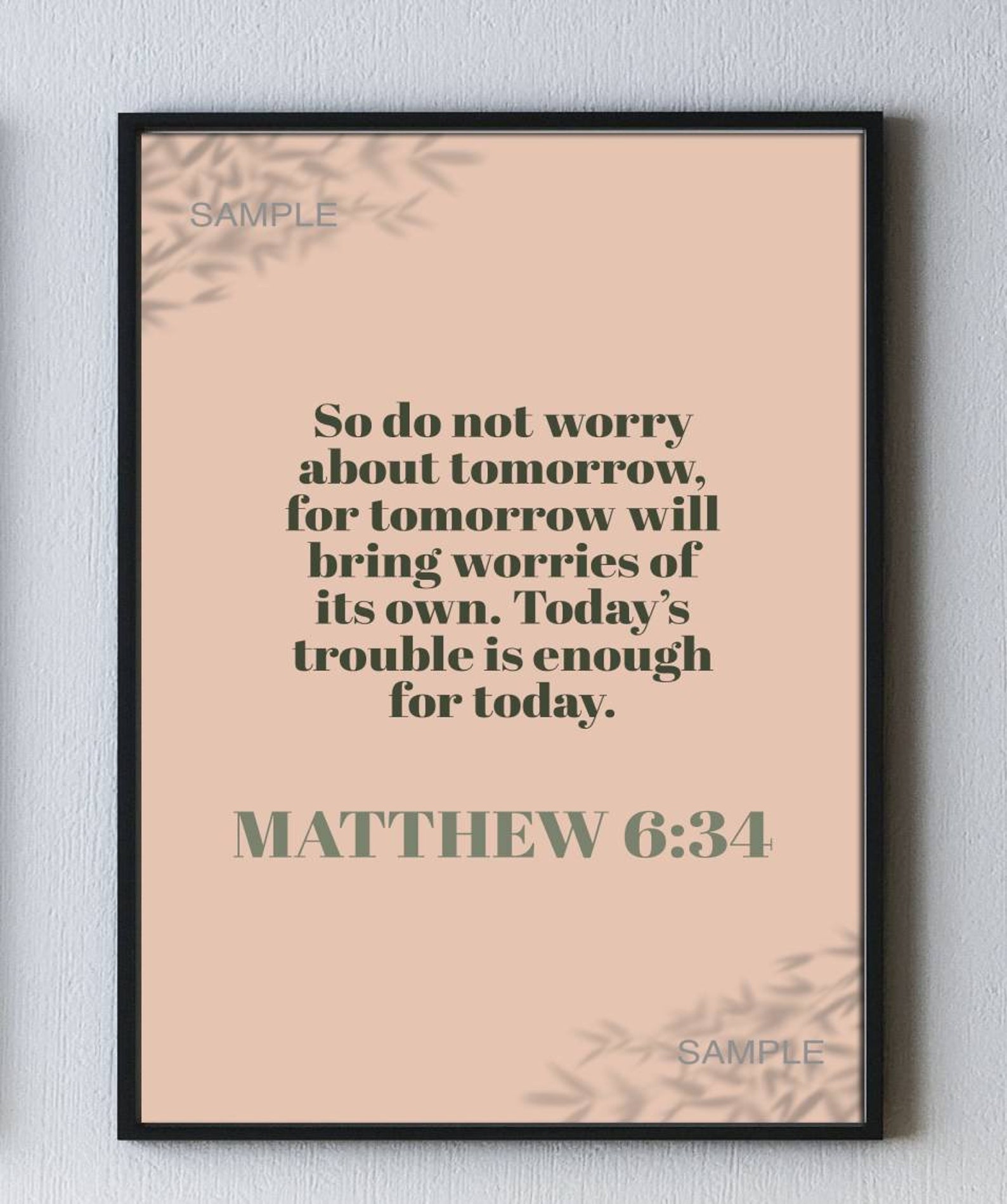 Matthew 6:34 Bible Verse Wall Art Psalms Scripture Print | Etsy