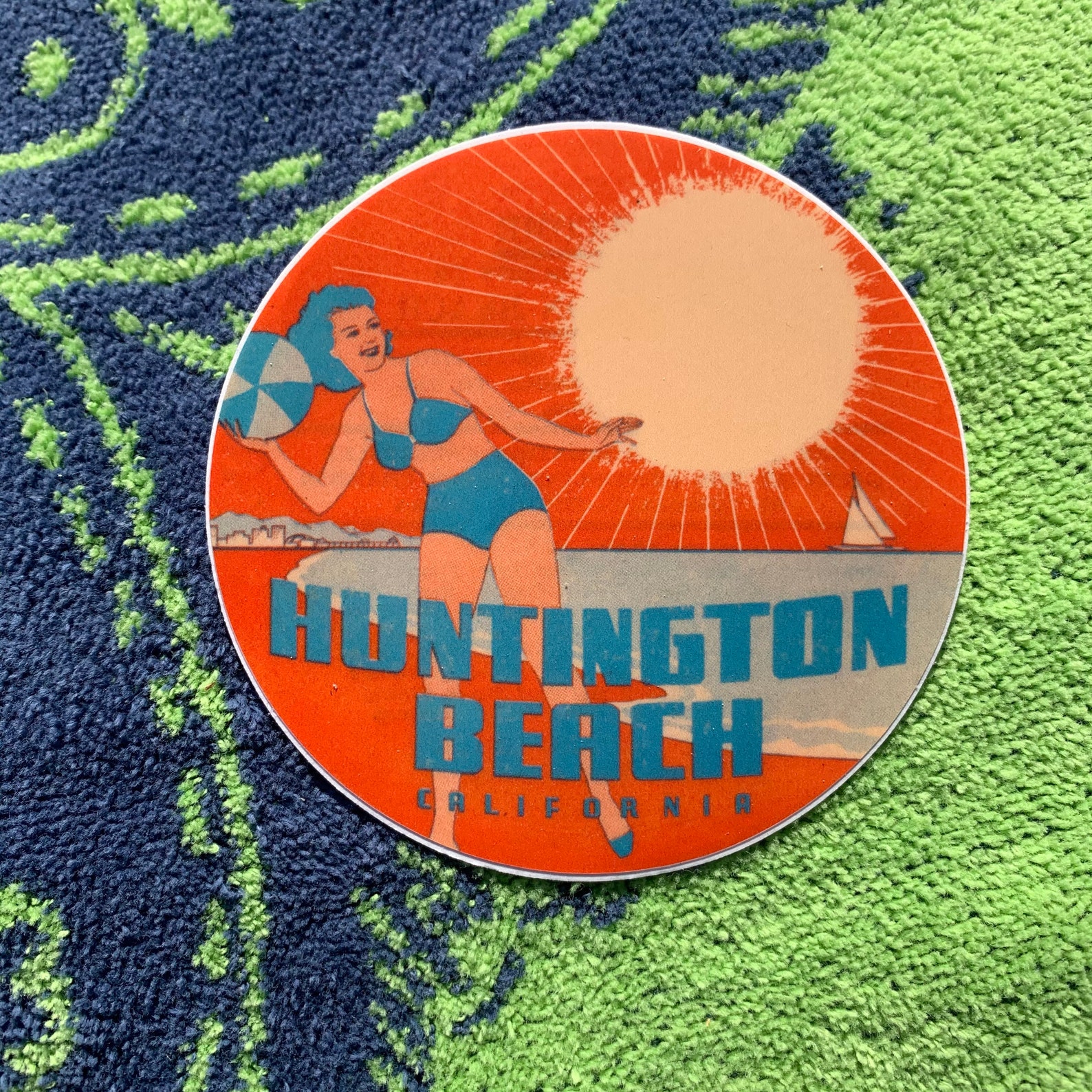 Huntington Beach, California, Vintage Image vinyl Sticker - Etsy